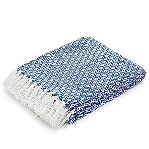 Americanflat 100% Cotton Throw Blanket for Couch - 50x60 Blue and White Throw Blanket for Bed, Sofa, or Chair - Machine Washable, All Seasons Neutral Lightweight Blanket Indoor or Outdoor Use