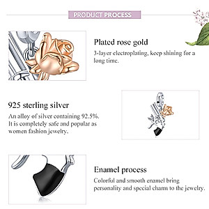 MUNDELL Authentic 925 Sterling Silver Pistol with Rose Charm for Original Silver Bracelet or Bangle Jewelry Make Pendants