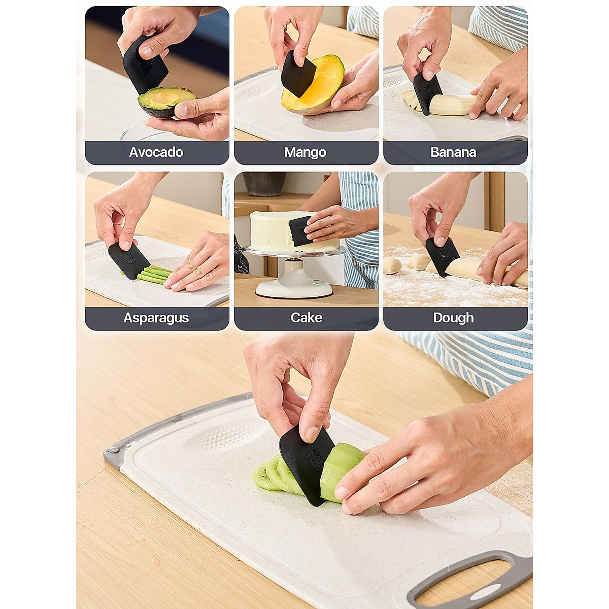 Pan Scraper, CLUEAPOP 5 Pcs Pot Scraper Plastic, Pot Scraper Non Scratch for Cast Iron, Pot and Pan Cleaning, Sturdy Scraper Kitchen Tool