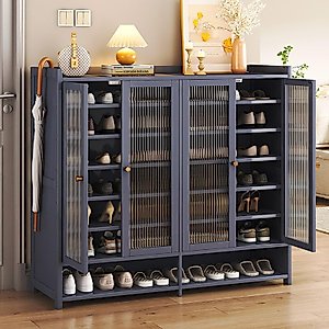 8-Tier Bamboo Shoe Cabinet with Doors, 36-40 Pairs Freestanding Shoe Rack for Closet, Shoe Storage Cabinet for Entryway, Shoes Rack Organizer for Hallway, Bedroom, Living Room