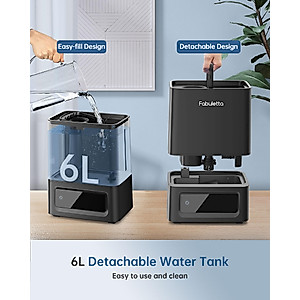 FABULETTA Top Fill Humidifiers for Bedroom, 5L Cool Mist Air Humidifiers with Remote Control, 3 Mist Levels, Essential Oil Diffuser, 2.4Mhz Ultrasonic, Auto Mode, Quiet Sleep ＆ Night Light(Black)