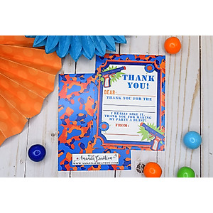 Dart Gun Themed Thank You Notes for Kids, Ten 4" x 5.5" Fill In The Blank Cards with 10 White Envelopes to match Invitations by AmandaCreation