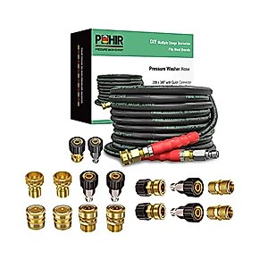 POHIR 3/8 Inch Pressure Washer Hose 25 FT with Adapter Set, 4800PSI Hot and Cold Water Max 248°F，Pressure Washer Garden Water Hose Adapter 14 Pack Full Set, 3/8 Power Washer Quick Disconnect Kit