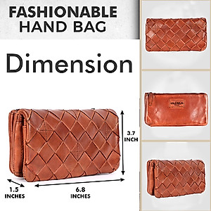 Vilenca Holland Genuine Leather Wallets for Women, Small Wallet for Ladies Zipper Coin Purse Credit Card Holder with Strap (VL-167-COGNAC)