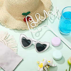 Umigy 3 Pcs Bachelorette Party Bride to Be Straw White Heart Bride Sunglasses with Grey Pouch Bridal Shower Bride to Be Gift for Women Bachelorette Party