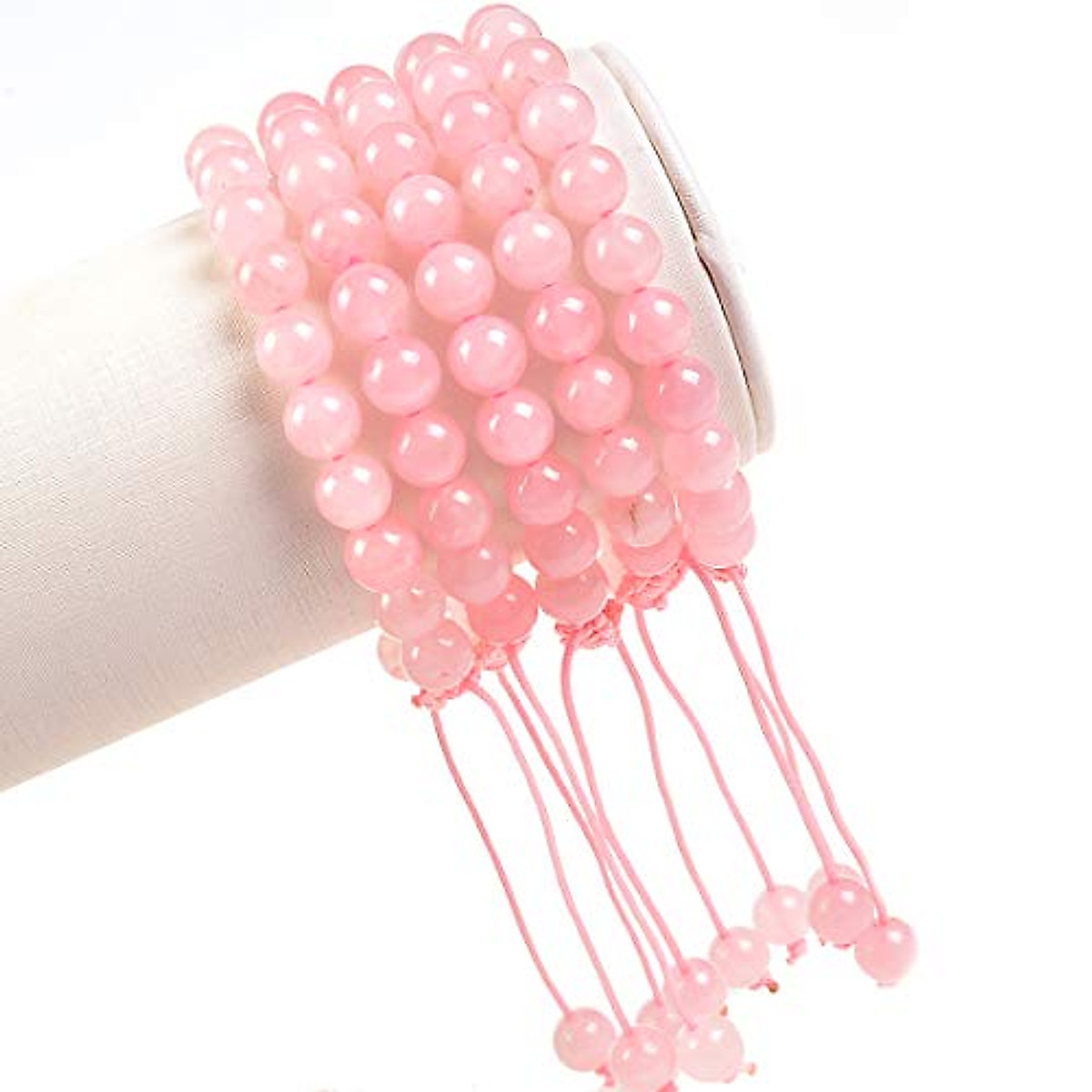 Massive Beads Natural Healing Power Gemstone Crystal Beads Unisex Adjustable Macrame Bracelets 8mm (Rose Pink)