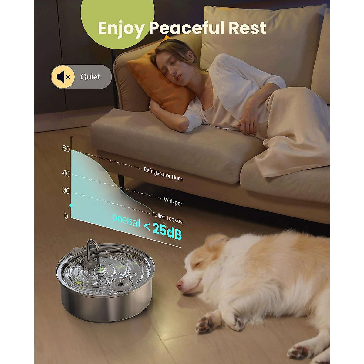 oneisall Dog Water Fountain for Large Dogs,7L/230oz/1.8G Stainless Steel Dog Fountain Super Quiet with Triple Filtration,Great for Large Dogs Cats and Multi-Pet Home