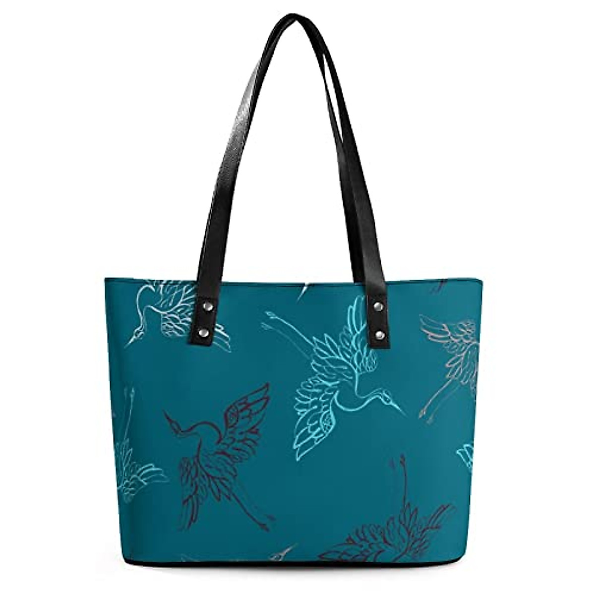 Womens Handbag Birds Cranes Leather Tote Bag Top Handle Satchel Bags For Lady