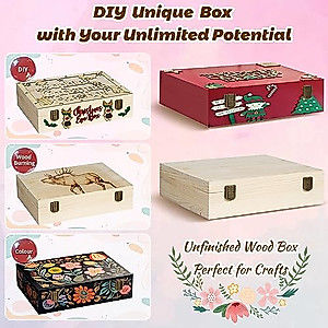 ZKHOB 2 Pack Unfinished Wooden Box with Lid Small Wood Boxes(12 x 9x 3.1 inch) Natural Pine Wooden Box for Crafts,Wooden Gift Boxes,Memory keepsake Box Jewelry Box Decor Storage