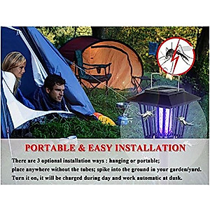 New & Improved Solar Powered Zapper- Enhanced Outdoor Flying Insect Killer- Hang or Stake in the Ground- Cordless Garden Lamp- Portable LED Machine- Best Stinger for Mosquitoes/ Moths/ Flies (Black)