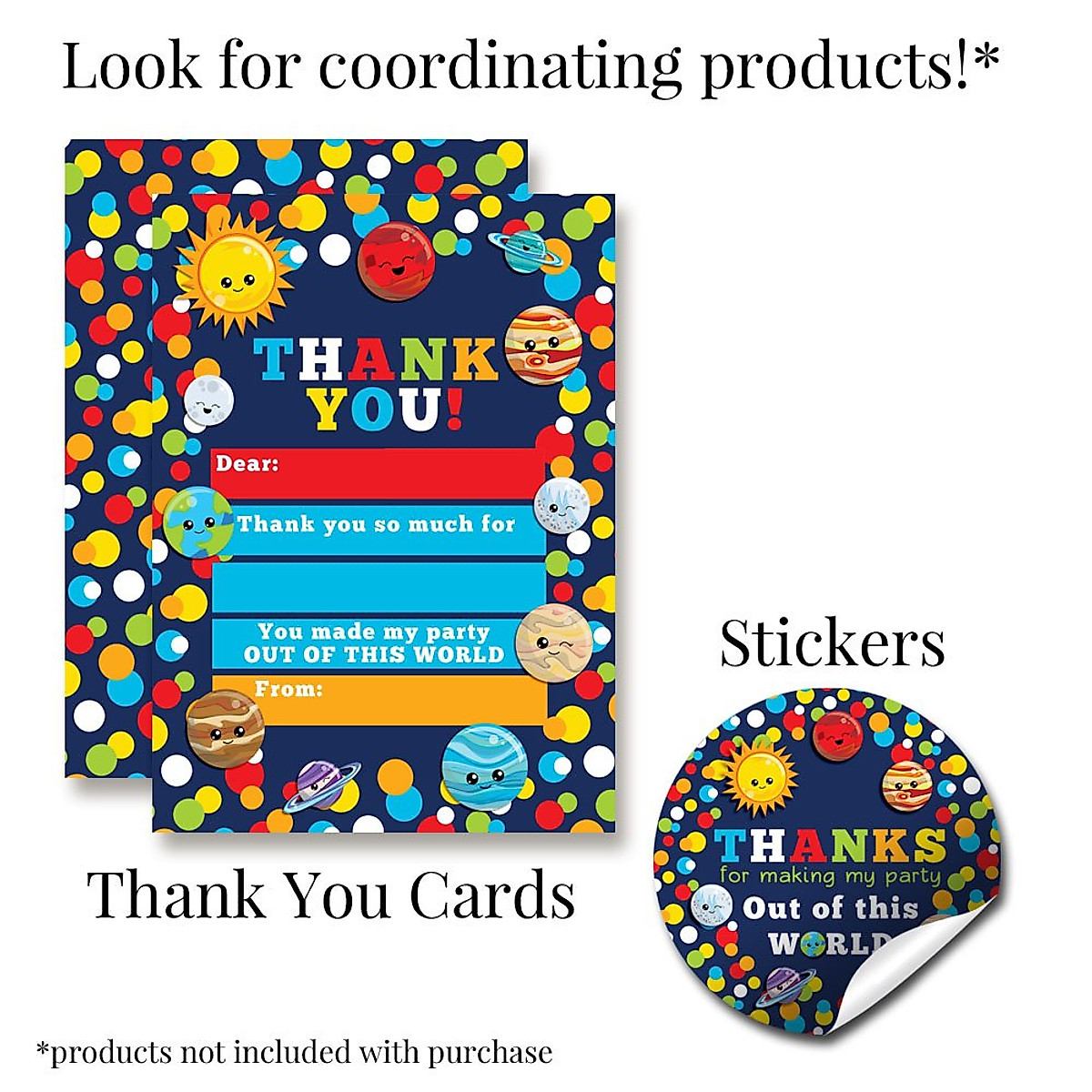 Space Invites Happy Planets– Outer Space Birthday Invitations for Kids, 20 5x7 Fill In Cards with Twenty White Envelopes for Your Outer Space Birthday by AmandaCreation