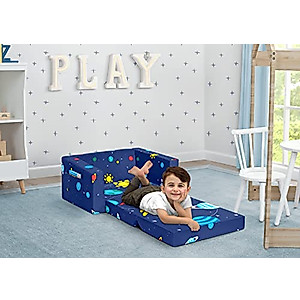 Delta Children Cozee 2-in-1 Convertible Sofa to Lounger - Comfy Flip Open Couch/Sleeper for Kids, Space