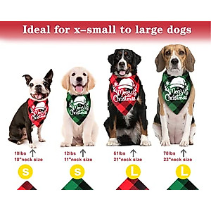 Buffalo Plaid Christmas Dog Bandanas, Double-Sided Use Triangle Bibs Kerchief,Dog Scarf with Merry Christmas Snowflakes for Small Medium Large Dogs Cats Pets,2 Pack