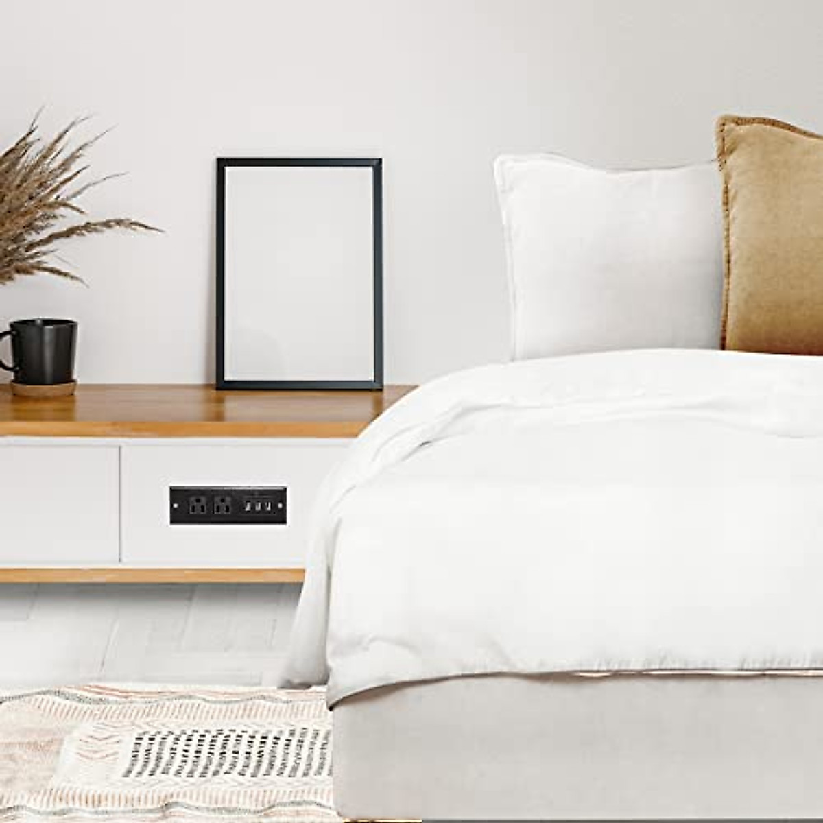 Desk Power Strip with USB Recessed Mounted Desktop Power Outlet 2 Outlets 3 USB Ports (15W/3A) Flat Power Plug, Charge Station for Table Cabinet Sofa Counter (3A/15W Black)