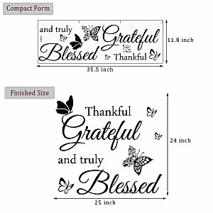 Wall Decal Quote Faith Vinyl Lettering Thankful Grateful and Truly Blessed Inspirational Quote Wall Decor Wall Stickers for Home Decor Living Room Kitchen Office Wall Decoration.
