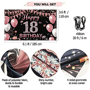 18th Birthday Decorations Backdrop Banner, Happy 18th Birthday Party Decorations for Girls, Rose Gold Birthday Photo Props Backdrop, 18 Year Old Birthday Party Sign Decor Fabric 6.1ft x 3.6ft PHXEY