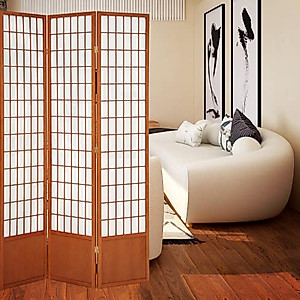Magshion 3-Panels Room Dividers and Folding Privacy Screens 6.5ft High Oriental Small Grids Folding Screen Room Divider Separating Wall Freestanding Shoji Screen for Home Office