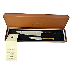 Laguiole en Aubrac Professional Stainless Fully Forged Steel Made In France Essential 2-Piece Premium Kitchen Knife Set With Ziricote Handles