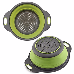 Collapsible Colander with Plastic Handles Round Silicone Kitchen Strainers Foldable Kitchen Strainer Perfect for Draining Pasta Vegetable and Fruit Green