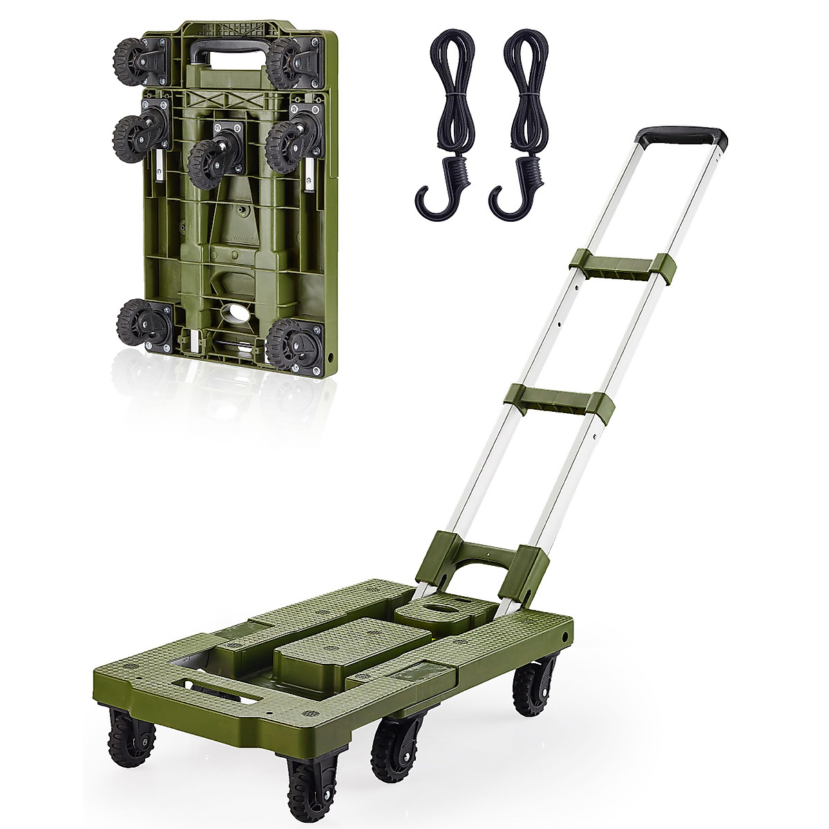 UPWOIGH Folding Hand Truck,400 lb Heavy Duty Cart,Multifunctional Hand Cart,Green Portable Folding Luggage Cart with 7 Tank Wheels and 2 Bungee Cords,Ideal for Moving, Traveling,Shopping and Camping