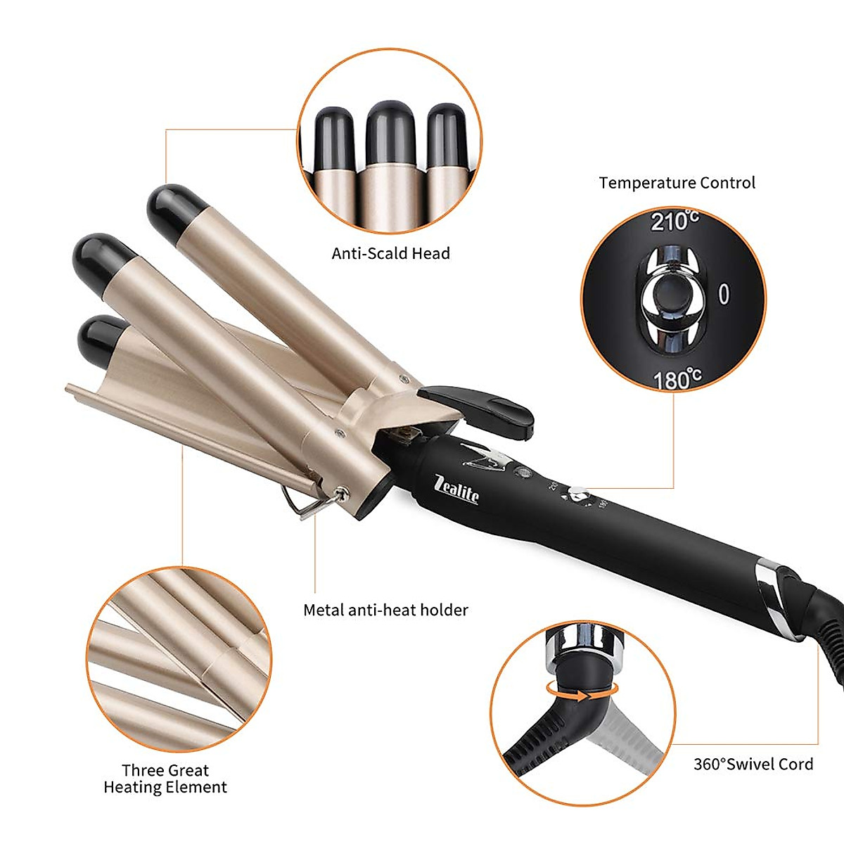 3 Barrel Curling Iron Hair Crimper, Zealite 1-inch Professional Hair Curling Wand with 2 Temperature Control, Crimper Hair Tool for Women or Girls
