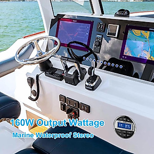 Herdio Marine Radio Package- IPX6 Receiver Compatible with Bluetooth, 1 Pair 4 Inch Marine Speakers, AM FM Antenna for Boat ATV UTV (Black)