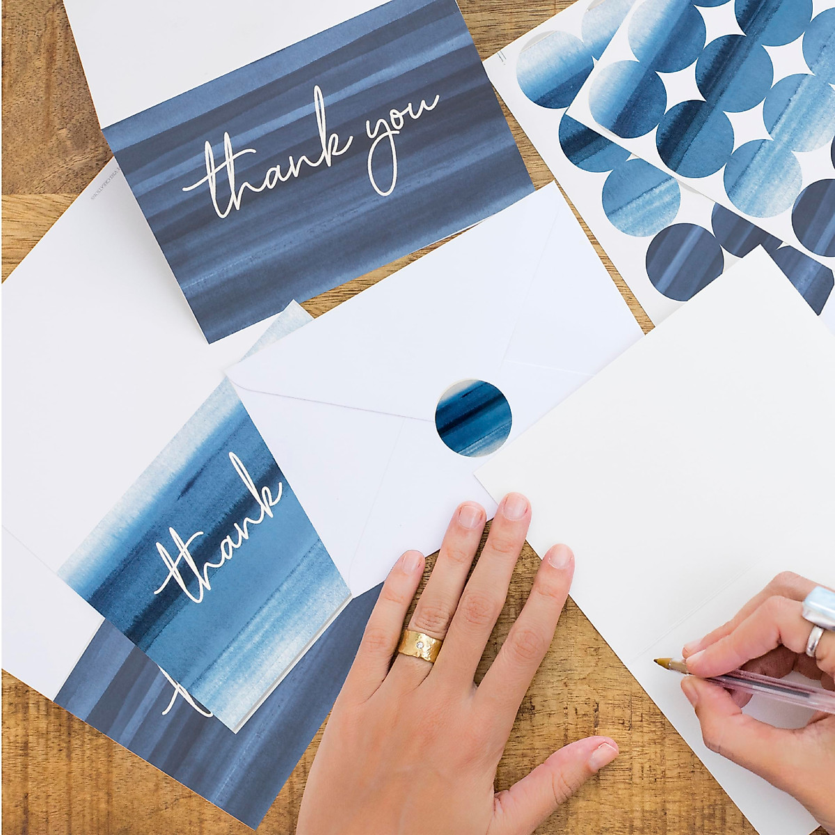 VNS Creations 100 pack Thank You Cards with Envelopes & Stickers - Classy 4x6 Blank Thank You Cards Bulk Box Set - Large Thank You Notes for Wedding, Small Business, Baby & Bridal Shower (Ombre)