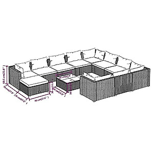 vidaXL 12-Piece Outdoor Poly Rattan Lounge Set with Cushions - Reliable Weather-Resistant PE Rattan Material - Includes Sofas, Footrest, Table, and Cushions