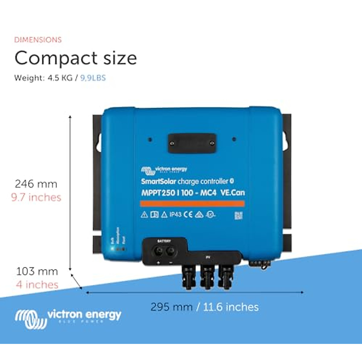 Victron Energy SmartSolar MPPT MC4 VE.Can 250V 100 amp 12/24/36/48-Volt Solar Charge Controller (Bluetooth)