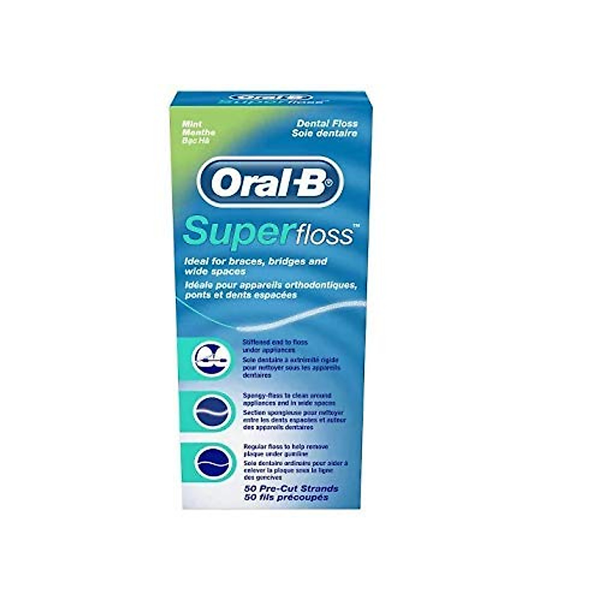 Oral-B Super Floss Mint Dental Floss for Braces Bridges - 50 Strips (Pack of 6)