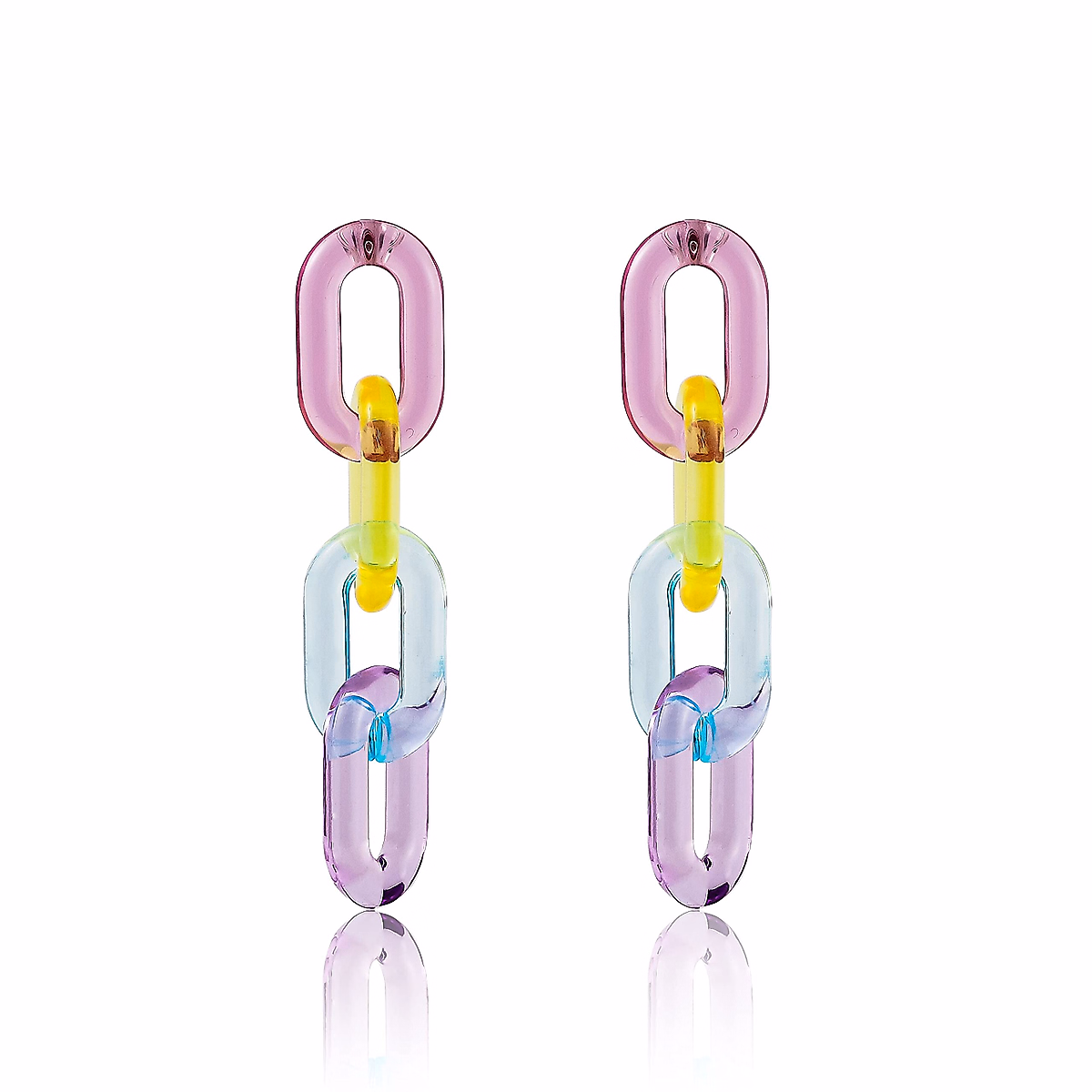 Funky Rainbow Clear Pastel Acrylic Extra Long Link Chain Dangle Earrings Statement Resin Geometric Paperclip Chain Drop Earrings Coloful Lightweight Jewelry for Women Gifts-A colorful