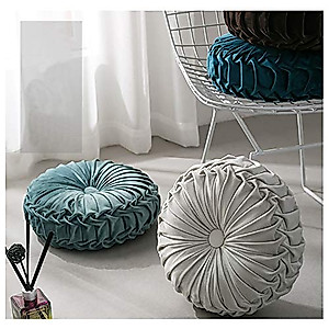 MOCOFO 14" Velvet Pleated Round Pumpkin Throw Pillow Couch Cushion Floor Pillow for Sofa Chair Bed Car Home Decorative (Light Blue)
