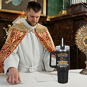 Muwnrol Pastor Appreciation Tumbler - 40 Oz, Christian Pastor Gift with Handle, Nutrition Facts Included