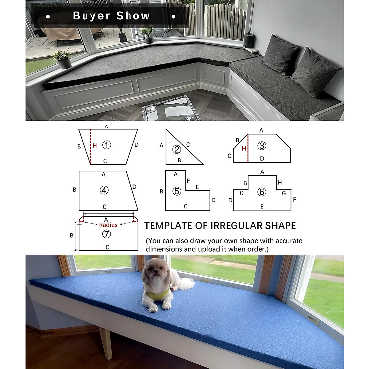 SINCERE Custom Cushion Cover with Zipper Indoor/Outdoor, Cut to Size Non-Slip Removable Replacement Seat Cover for Window Bench Pad, Floor Pillow, Patio Furniture Cushion Cover, No Insert