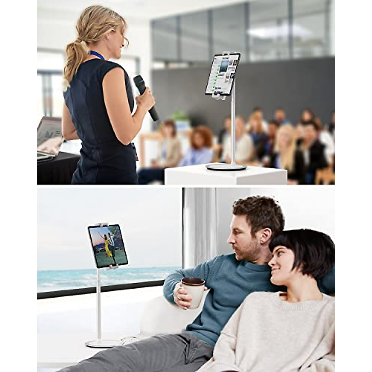 SAIJI Tablet Stand Holder, Height Adjustable Portable Monitor Stand, 360 Degree Rotating, Aluminum Alloy Cradle Mount Dock for 4.7"-15.6" Screen iPhone Samsung, iPad, Kindle, eBook Reader (Silver)