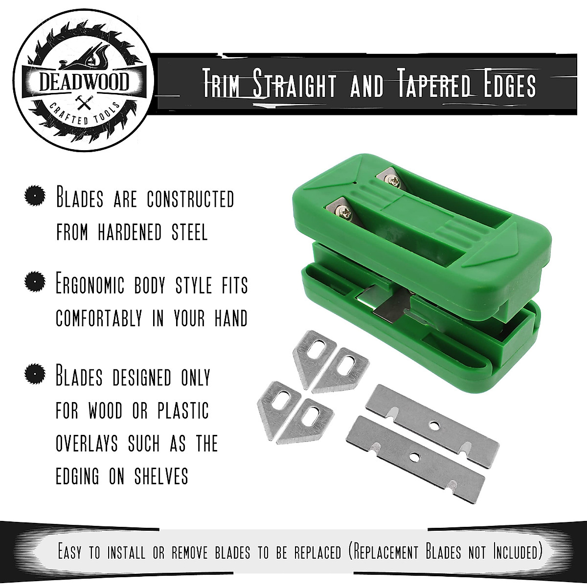 DCT Wood Veneer Double Edge Banding Trimmer, 1/2 to 1in – Spring-Loaded 6 Blade Band Trimming Tool for Plywood Edges