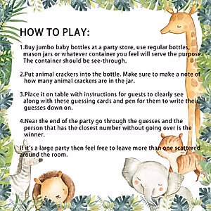 50 Safari Baby Shower Games, Safari Guess How Many Animal Crackers Game Cards with Sign, Jungle Baby Shower Games, Candy Guessing Game Tickets Safari Baby Shower Decorations(2x3.5 Inches)