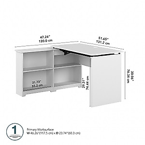 Bush Furniture Cabot 3 Position Sit to Stand Bookcase Corner Desk with Shelves, 52W, White