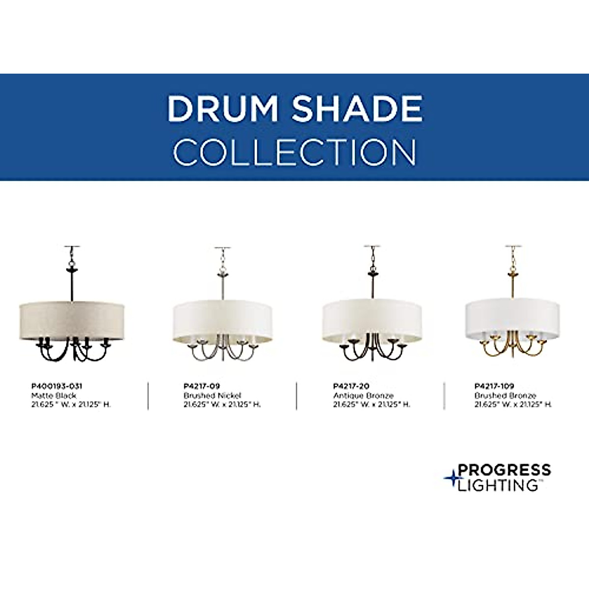 Drum Shade Collection 5-Light White Textured Linen Shade Farmhouse Chandelier Light Antique Bronze