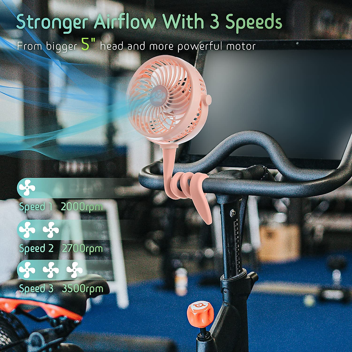 5 Inch Baby Fan,Stroller Fan clip on for baby with Flexible Monopod, USB or Battery Powered Rechargeable Fan,Mini Portable Fan for Car Seat Crib Bike Treadmill Travel,360 Rotation