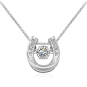 ACJNA 925 Sterling Silver Lucky Horseshoe with CZ Cute U Pendant Necklace Jewelry (U pendant Necklace)