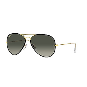 Ray-Ban RB3025JM Classic Full Color Metal Aviator Sunglasses, Black On Legend Gold/Grey Gradient, 58 mm