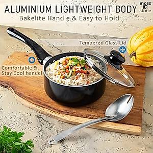 Moss & Stone 6 Piece Black Nonstick Cookware Set, Pots And Pans Set Non stick With Glass Lid, Induction Cookware, Stay Cool Handle, PTFE/PFOA, Kitchen Cookware 6-Piece with Frying Pans Set & Saucepan