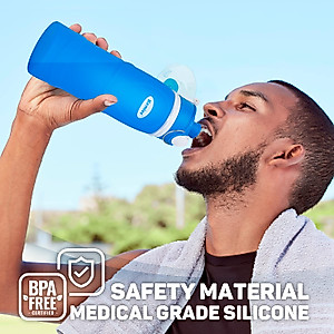 Kemier Collapsible Silicone Water Bottles-750ML,Medical Grade,BPA Free.Can Roll Up,26oz,Leak Proof Foldable Sports & Outdoor Water Bottles (Blue)