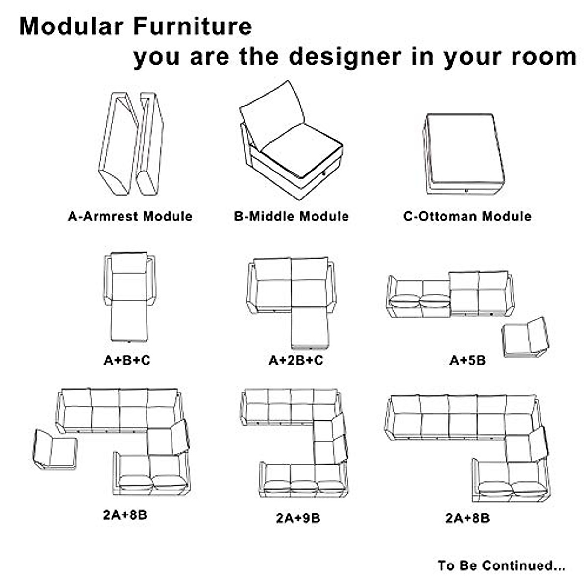 HONBAY Modern Fabric Middle Module for Modular Sofa Customizable Sectional Sofa Couch Accent Armless Chair, Grey