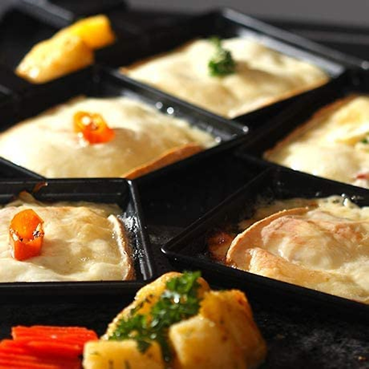 HONNE 8pcs /set Non-Stick Coating Mini Iron Raclette Grill Pan Cheese Pan Replacement/Additional Raclette Dishes Mini Grill Pan