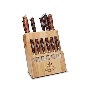 Bavarian Knife Works 19 Pieces Kitchen Knife Set, Knife Block Set with Steak Knives, Razor Sharp Blades, Ergonomic Pakkawood Handle, Light Weight Easy to Sharpen made of German Steel