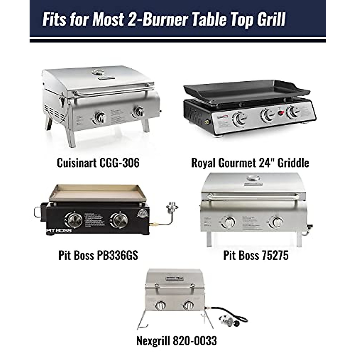 NUPICK 24 Inch Table Top Grill Cover for Cuisinart CGG-306, Royal Gourmet 24" Griddle, Nexgrill 820-0033, Pit Boss 75275 & PB100P1 & PB336GS and Most 2-Burner Portable Grills, Come with Grill Brush