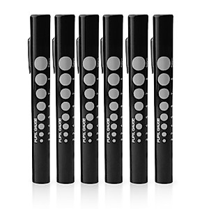 DEXSUR Pupil Gauge Penlight, Lightweight and Moulded Plastic Body, Clip-on Design, Disposable, Pack of 6 Pcs, Black