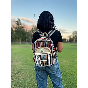 Small 13" Cotton stripe hemp backpack, hippie backpack, himalayan backpack, macboook 13" backpack, hippie backpack, trekking backpack, traveling backpack, nepali backpack (SMALL 13")
